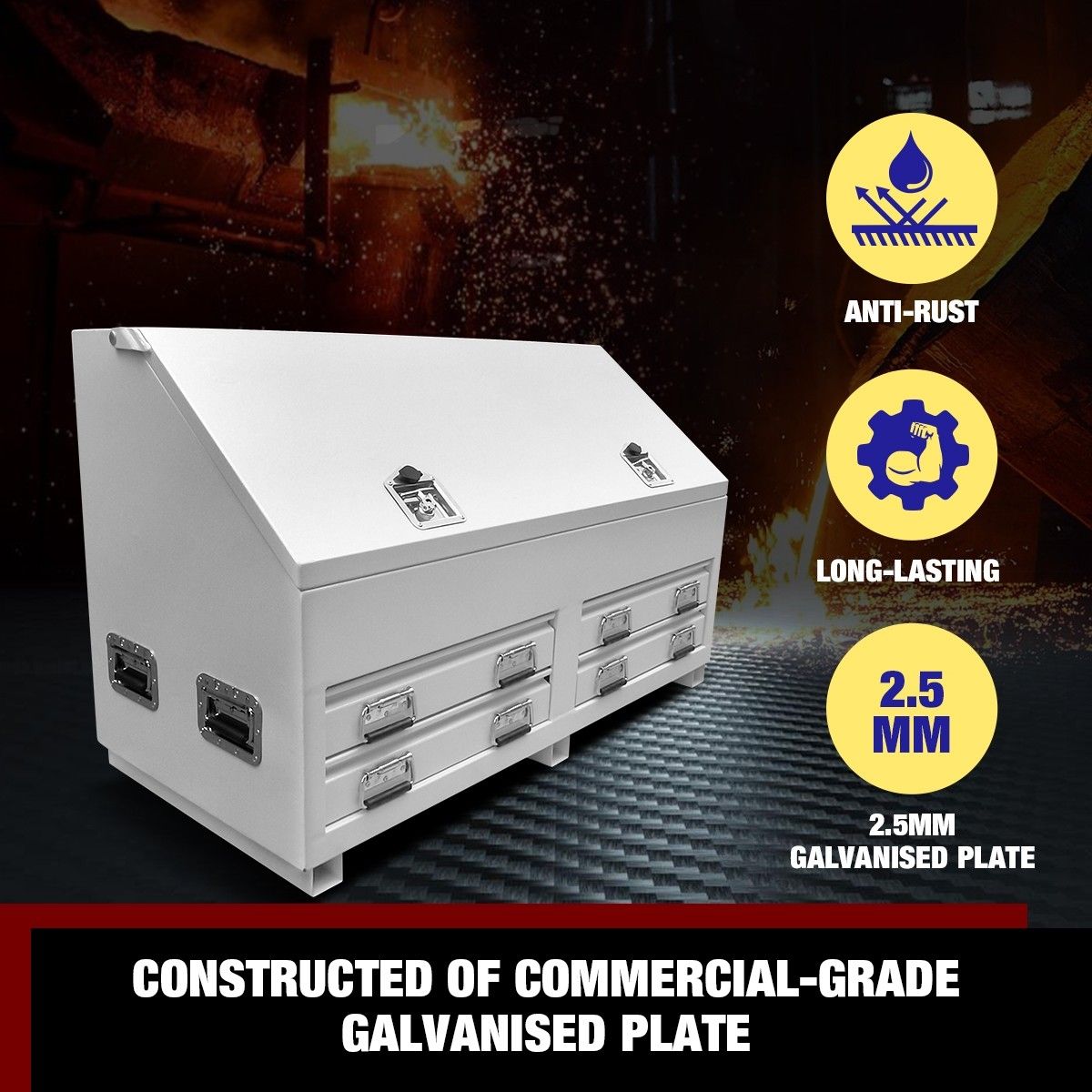 130x60x75cm 4 Drawer Truck Ute Tool Box Storage Toolbox White | Crazy Sales