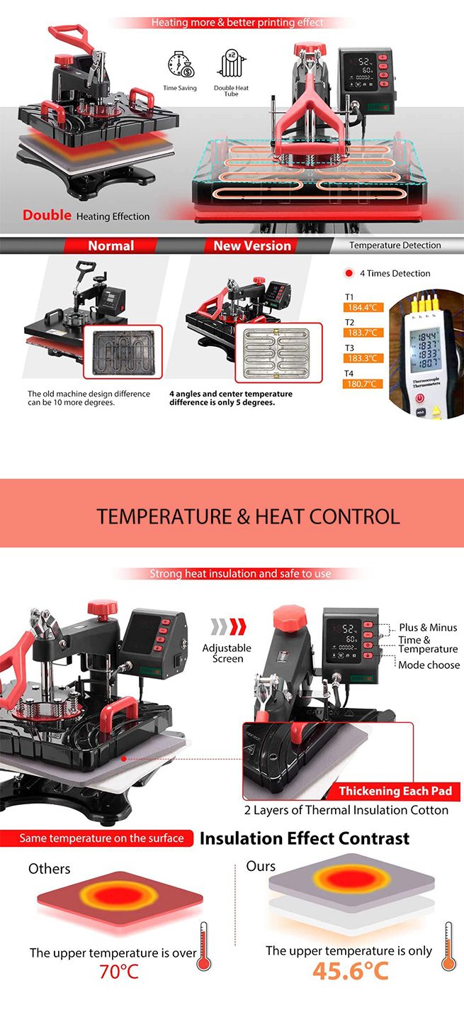 5 In 1 Heat Press Machine Swivel Multifunctional T-Shirt Heat Transfer ...
