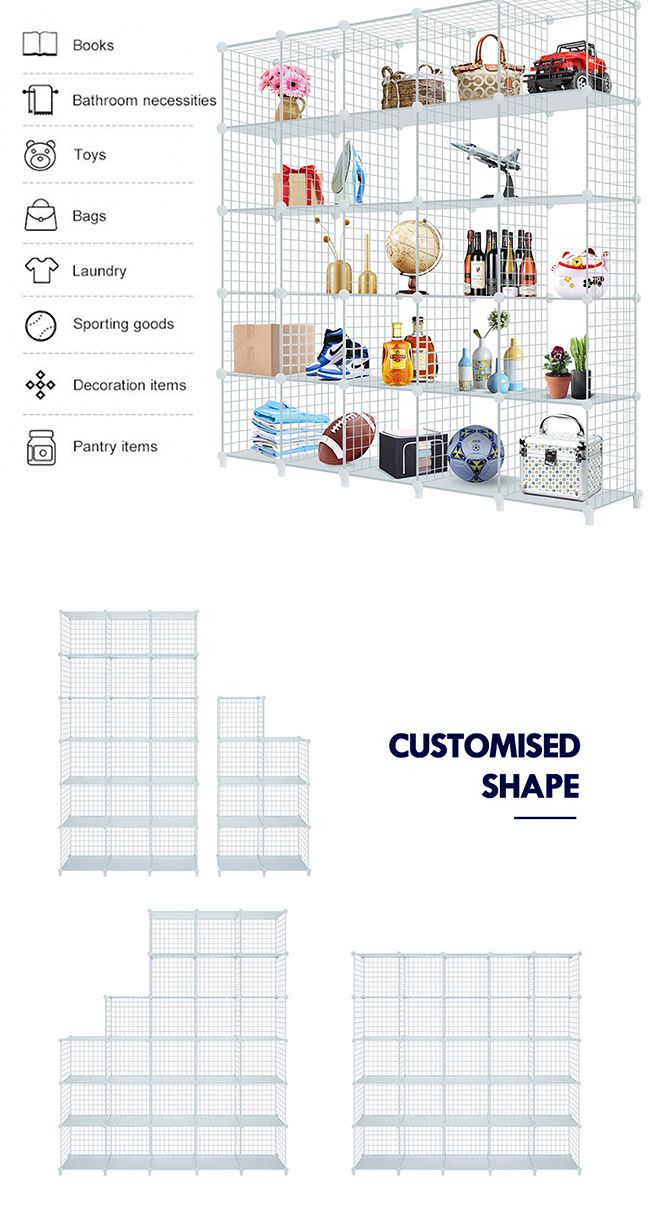 25 Cubes Grid Wire Storage Shelf Cabinet DIY Metal Modular Organizer ...