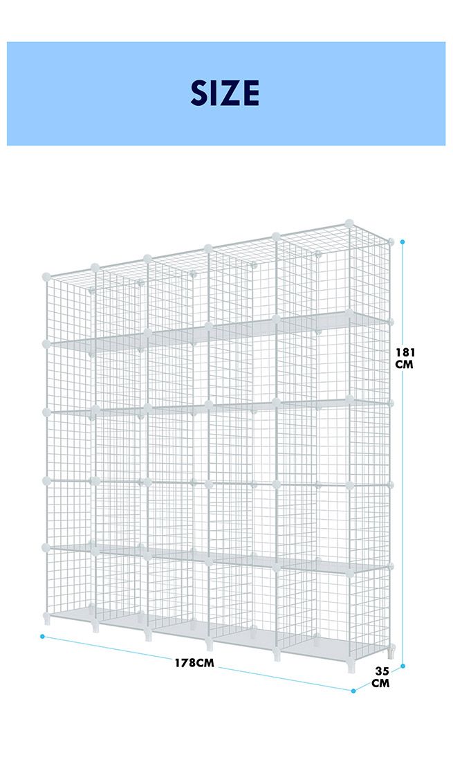 25 Cubes Grid Wire Storage Shelf Cabinet DIY Metal Modular Organizer ...