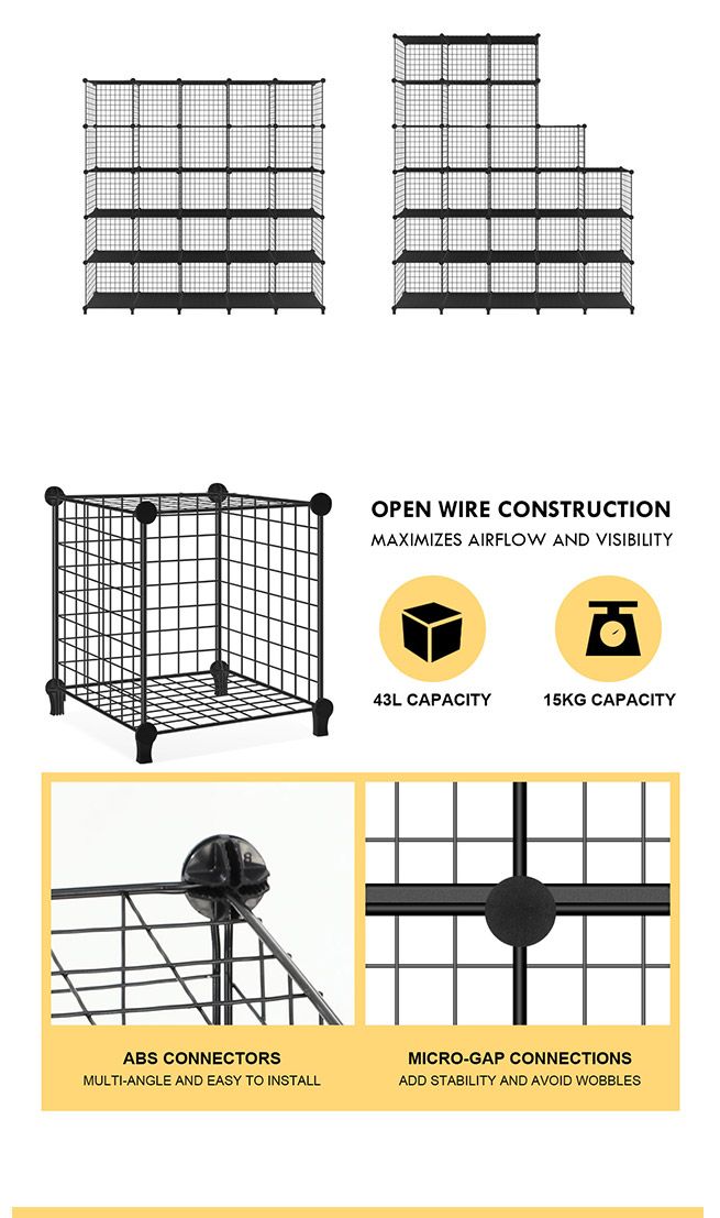Metal Wire 25-Cube Storage Grid Organizer DIY Modular Cabinet for Toys ...