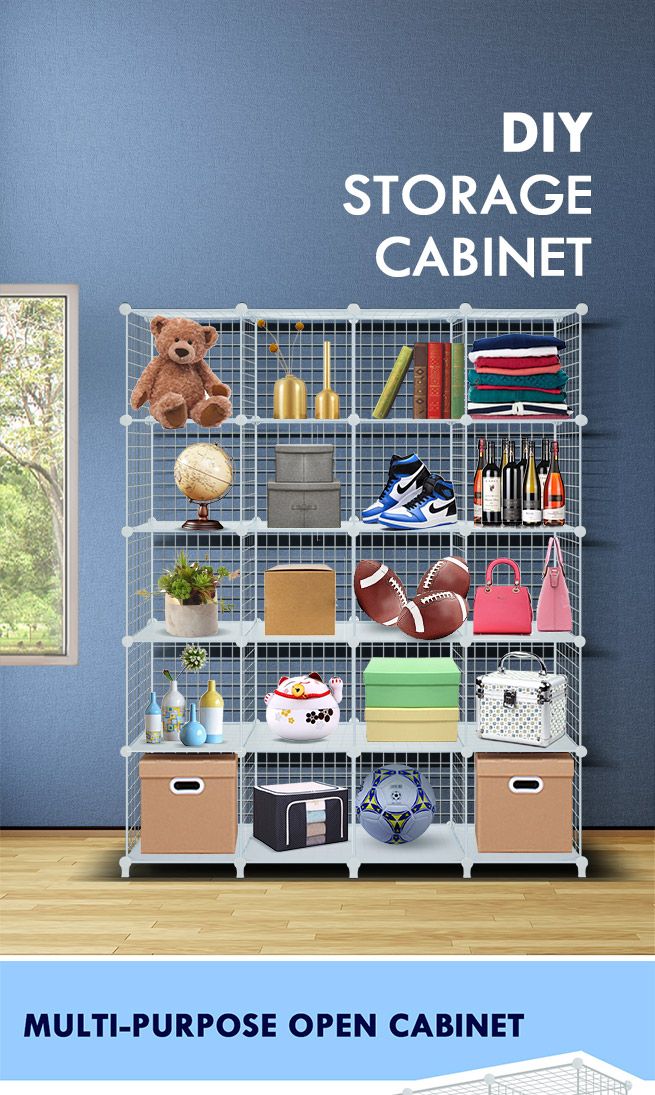 20 Cubes Metal Wire Grid Storage Shelf Modular Organizer DIY Storage ...