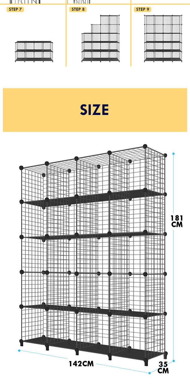 Metal Wire Cube Storage DIY 20 Cubes Modular Storage Shelf Closet Black ...