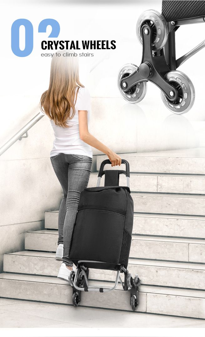 Foldable Aluminium Shopping Cart Trolley Dolly Bag w/ Tri Wheels Black ...