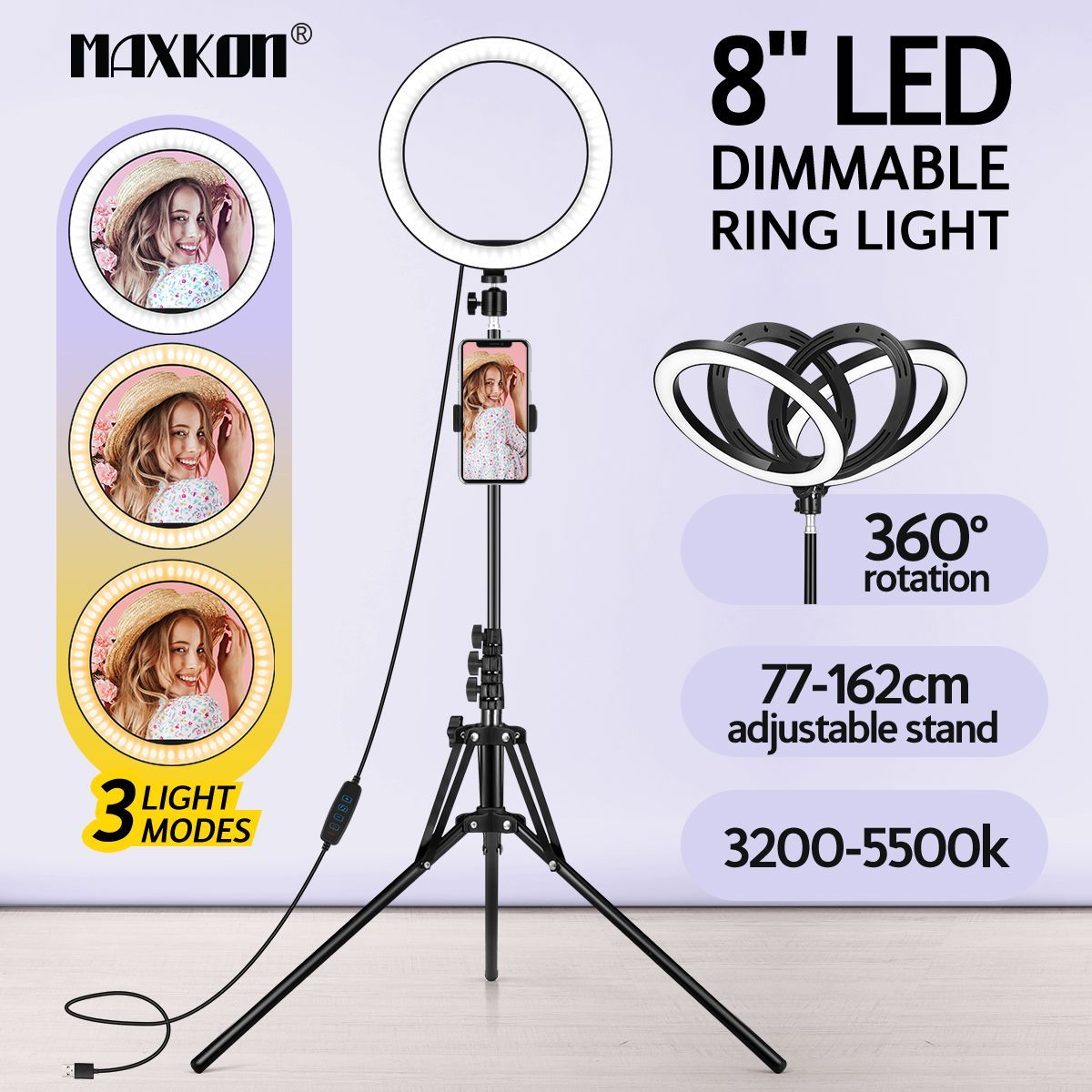 8 Inch LED Ring Light Selfie Ring Light with Tripod Stand for Live ...