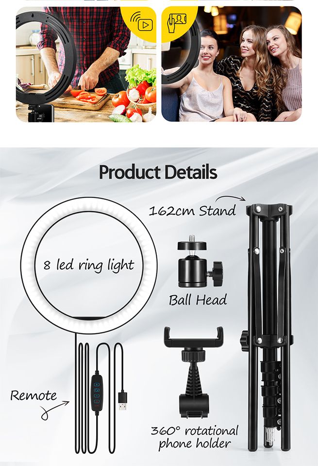 8 Inch LED Ring Light Selfie Ring Light with Tripod Stand for Live ...