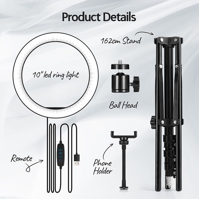10 Inch LED Ring Light Selfie Ring Light with Tripod Stand for Live ...