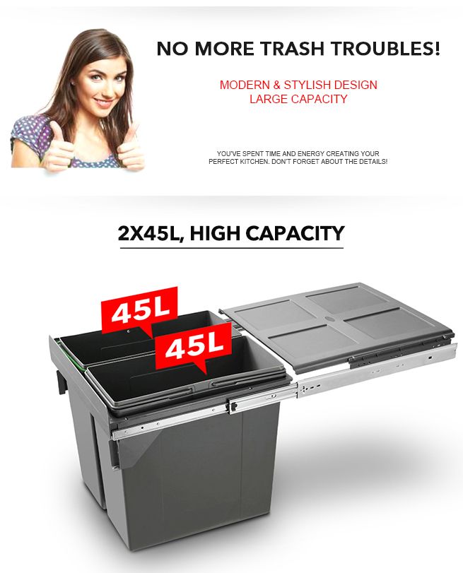 90L Pull Out Kitchen Bin Under Sink Dual Bins Cupboard Waste Recycling ...
