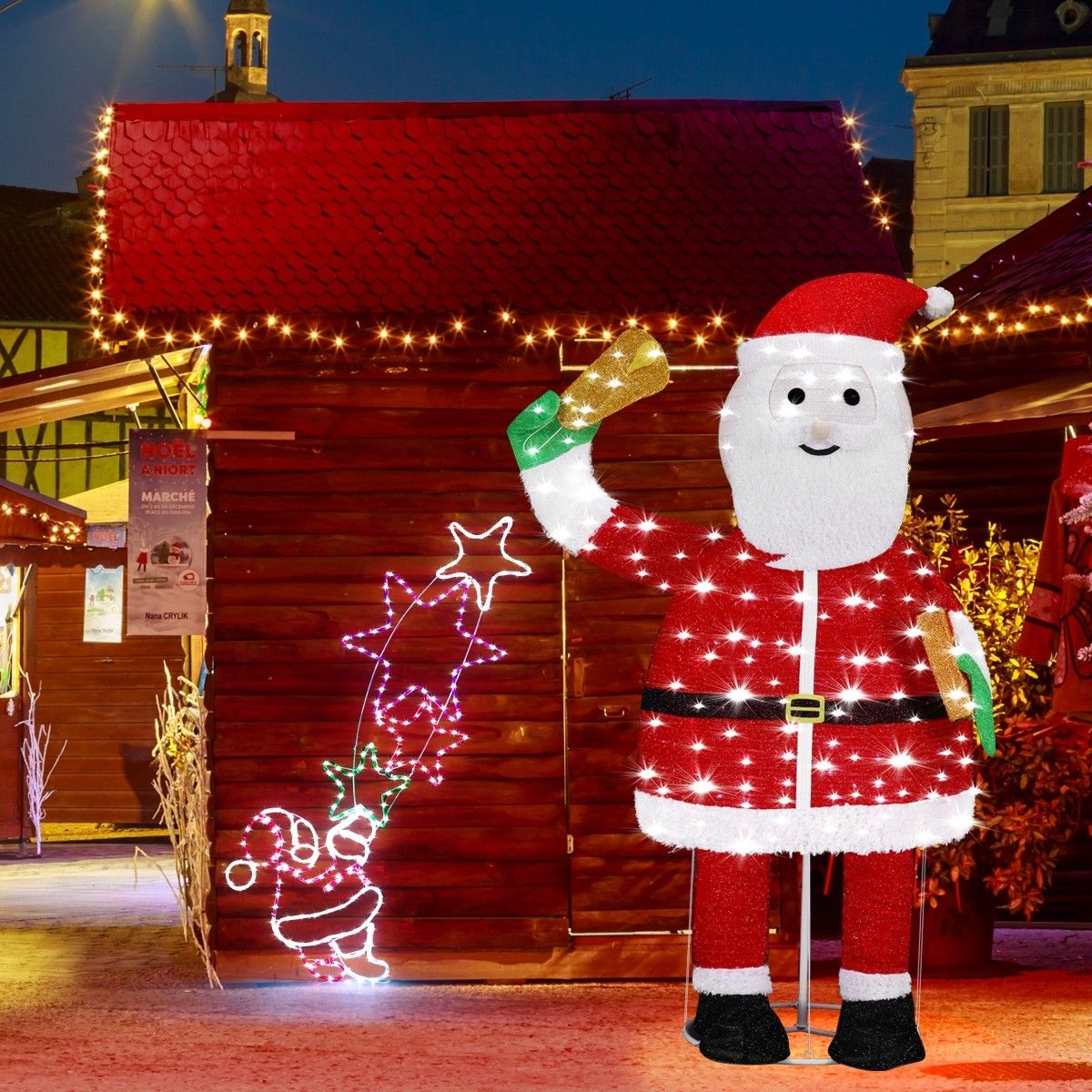 180CM 3D Christmas Santa Claus Light Christmas LED Light Decorations ...