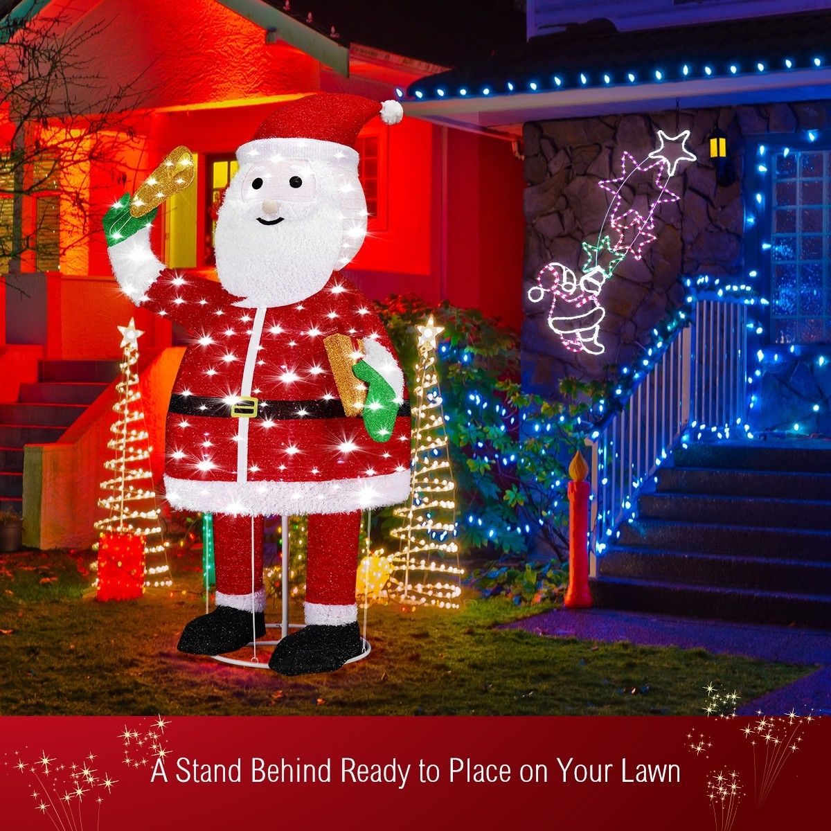 180CM 3D Christmas Santa Claus Light Christmas LED Light Decorations ...