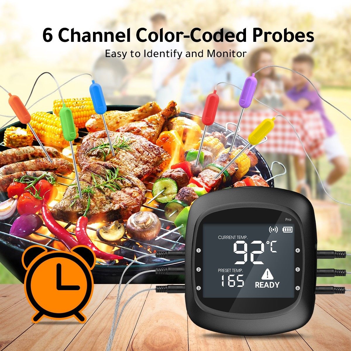 Wireless Smart BBQ Meat Cooking Thermometer Bluetooth with 6 Probes and ...