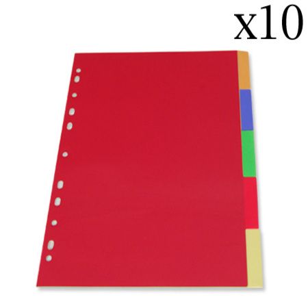 Multi-Colour 5 Tab Plastic A4 Document Dividers x 10