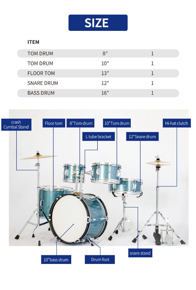 Melodic Full-size 5 Piece Drum Kit with Double Braced Hardware Cymbals ...