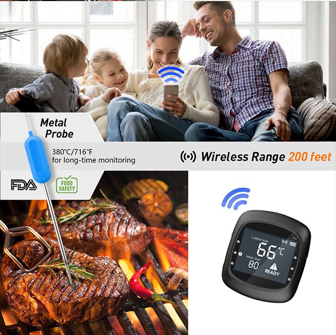 Wireless Smart BBQ Meat Cooking Thermometer Bluetooth with 6 Probes and ...