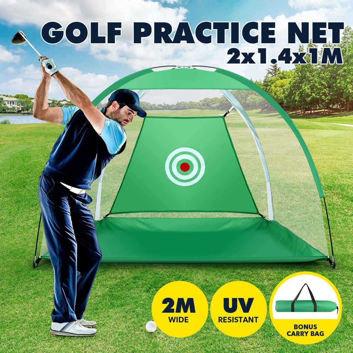 2M Golf Practice Net Hitting Chipping Training Aid Cage for Home ...