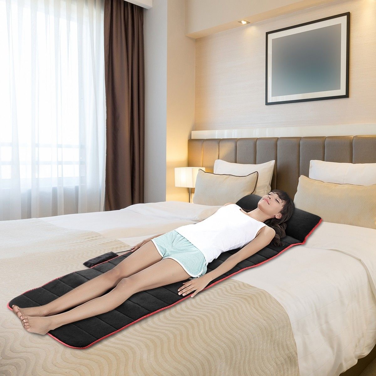 10 Motor Vibrating Massage Mat Full Body Massage Pad with Heat Black ...