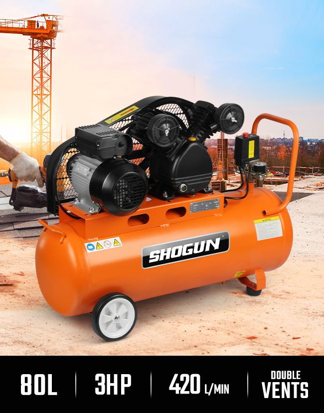 3HP Portable Belt Drive Air Compressor 80L Tank 420L/min Pump Inflator ...