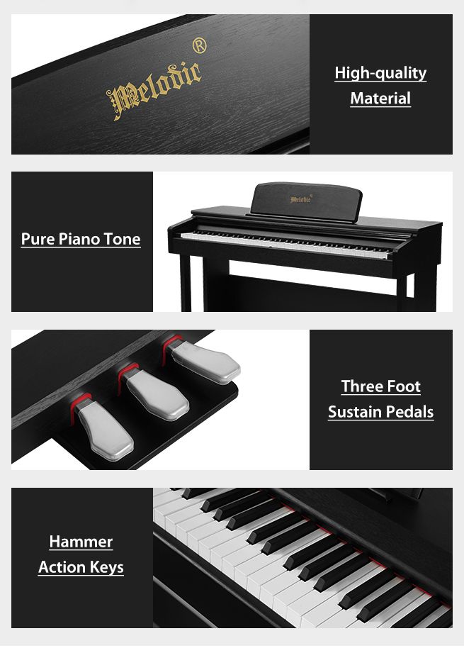 Melodic 88-Keys Digital Piano Full Size Hammer-Action Keys with ...