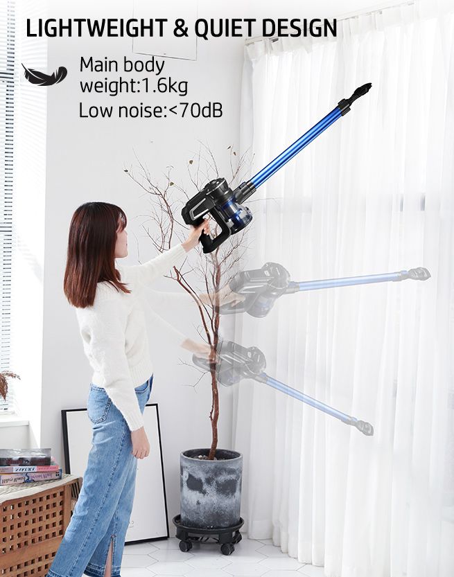 2-Speed Cordless Vacuum Cleaner 11kPa Handheld Stick Cleaner HEPA ...