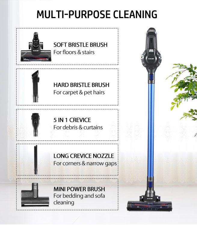 2-Speed Cordless Vacuum Cleaner 11kPa Handheld Stick Cleaner HEPA ...