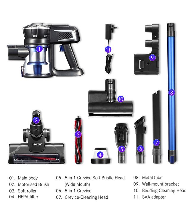 2-Speed Cordless Vacuum Cleaner 11kPa Handheld Stick Cleaner HEPA ...