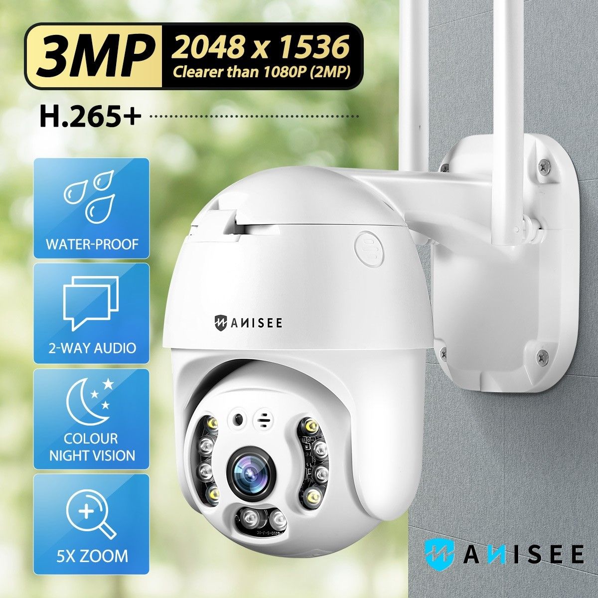 Anisee 3MP Security Camera CCTV Camera HD Wireless Home Security IP ...