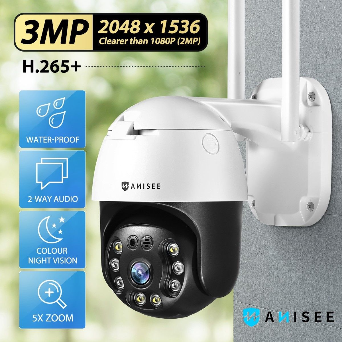 Anisee 3MP Security Camera HD CCTV IP Camera Wireless Home Security ...