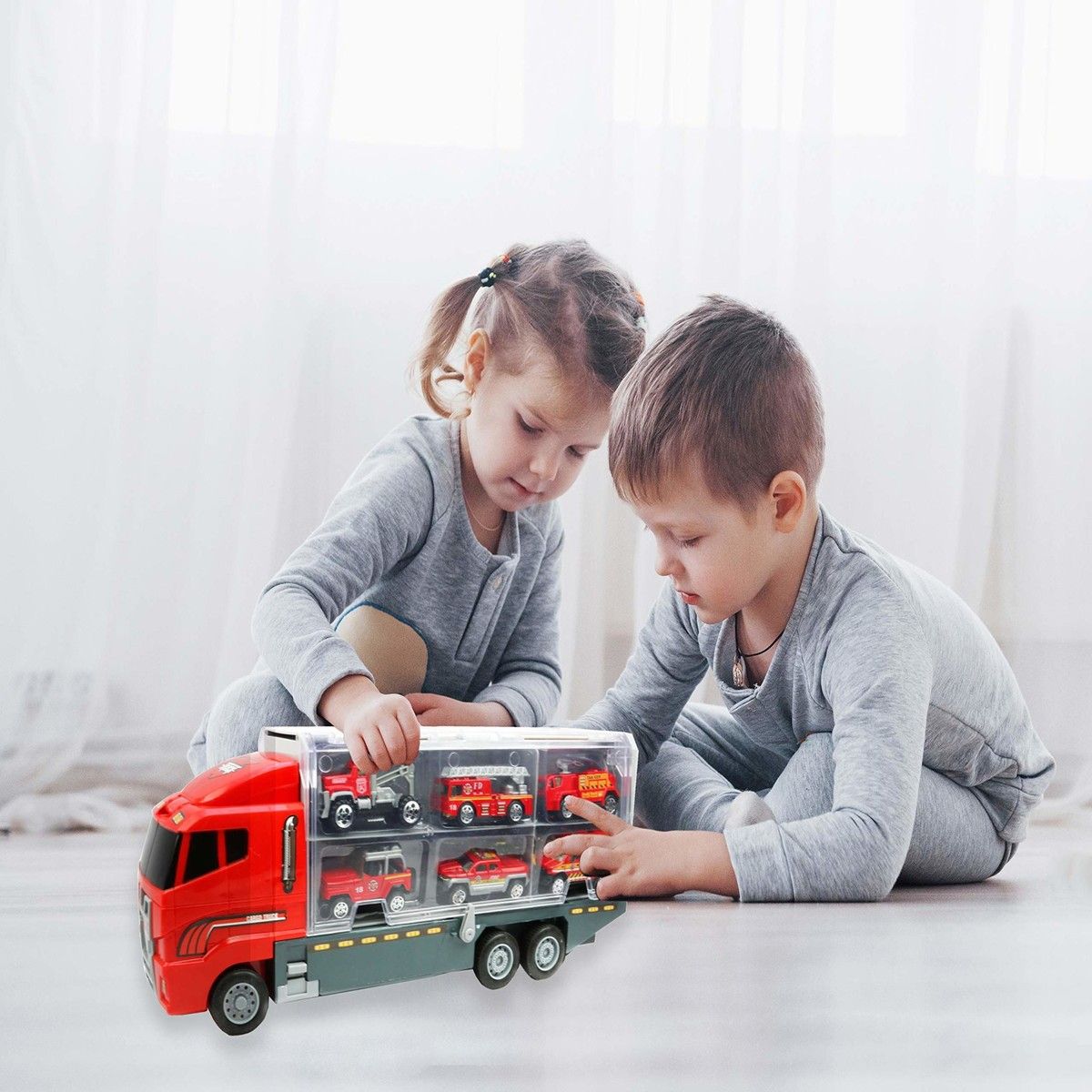 6 in 1 Die-cast Fire Truck Mini Rescue Emergency Fire Cars Toy Trucks ...