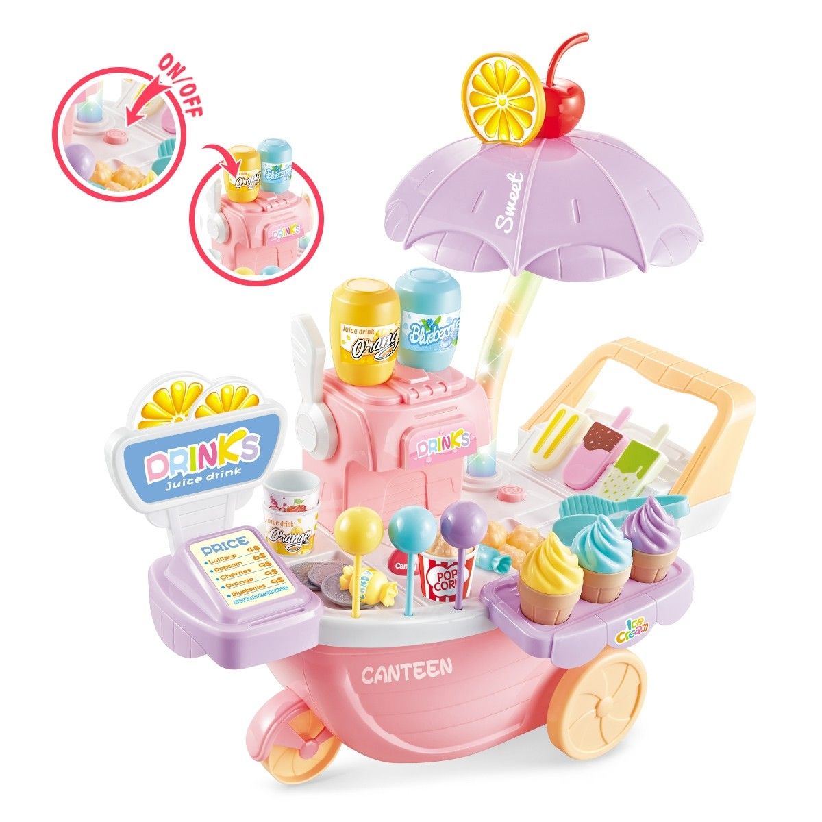 Ice Cream Toy Cart Pretend Play Set for Kids 39 Pieces Food Candy ...