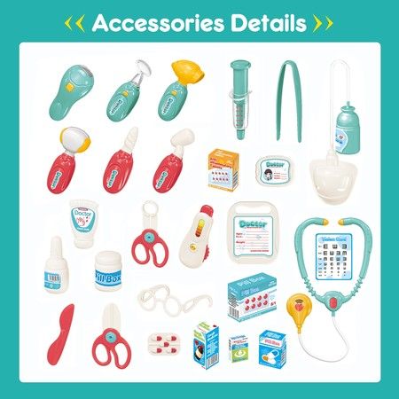 27 Pieces Doctor Kit Medical Pretend Play Toys Table Chair for Kids w ...
