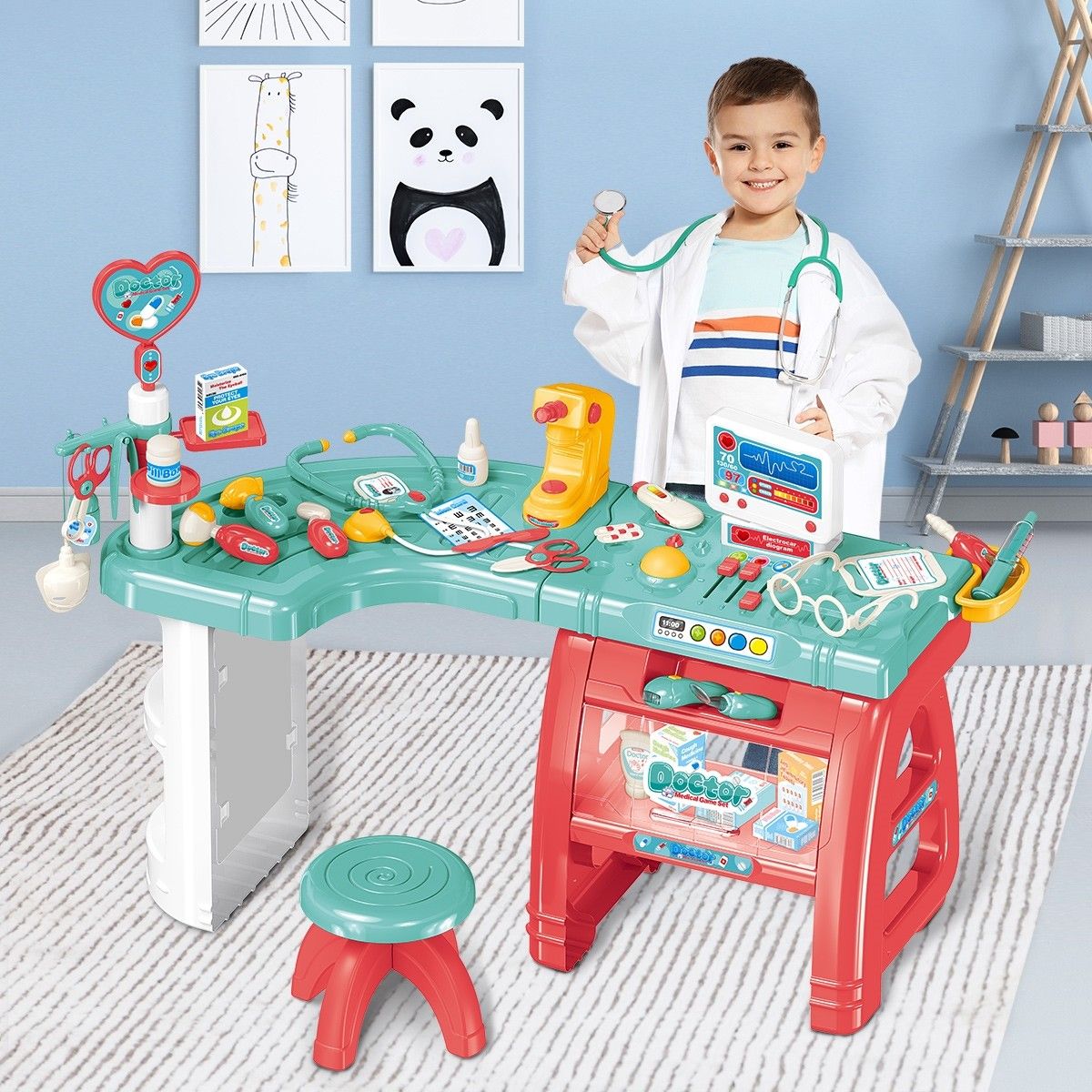 27 Pieces Doctor Kit Medical Pretend Play Toys Table Chair for Kids w ...