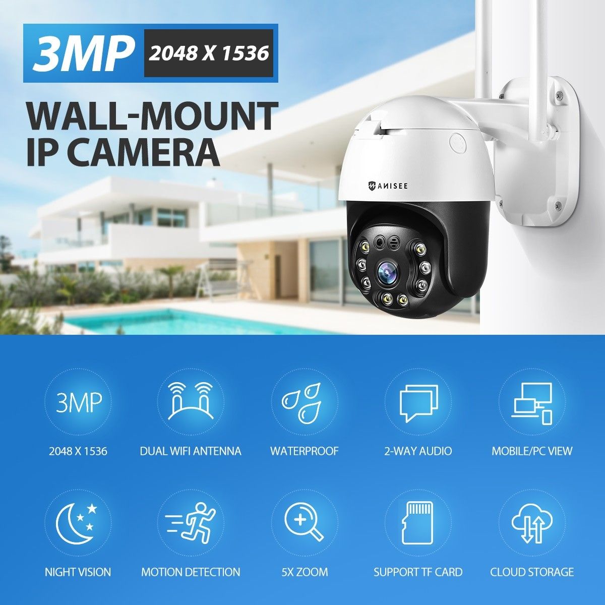 Anisee 3MP Security Camera HD CCTV IP Camera Wireless Home Security ...