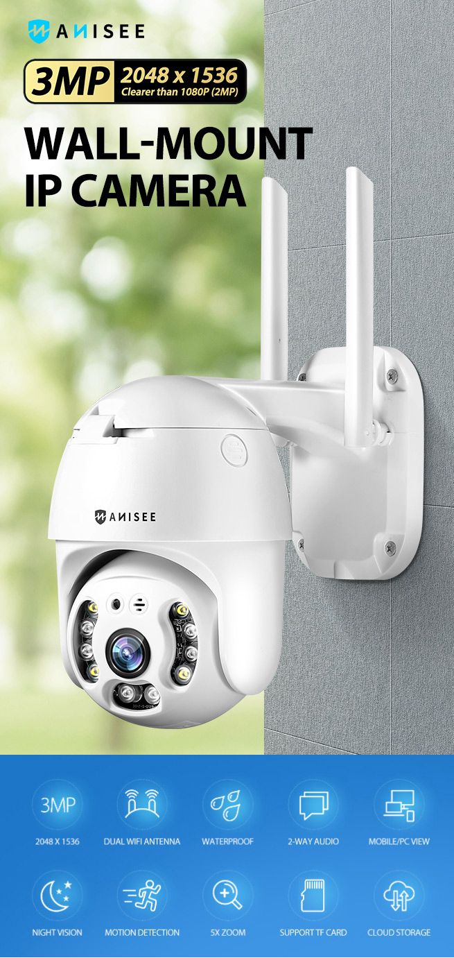 Anisee 3MP Security Camera CCTV Camera HD Wireless Home Security IP ...