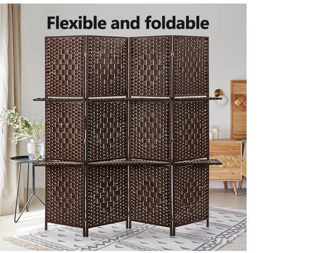 4 Panel Room Divider Decorative Folding Rattan Wicker Privacy Screen w ...