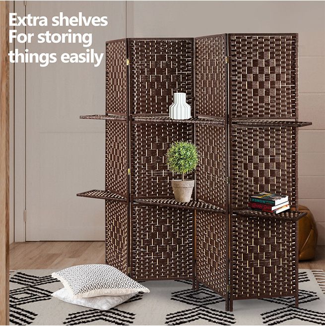 4 Panel Room Divider Decorative Folding Rattan Wicker Privacy Screen w ...