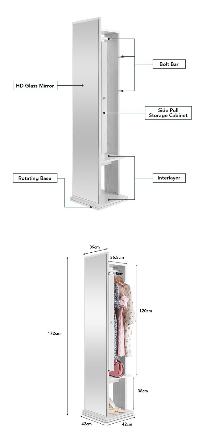 Slim Rotating Mirror Jewellery Storage Cabinet Free Standing Armoire ...