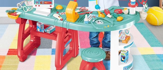 27 Pieces Doctor Kit Medical Pretend Play Toys Table Chair for Kids w ...