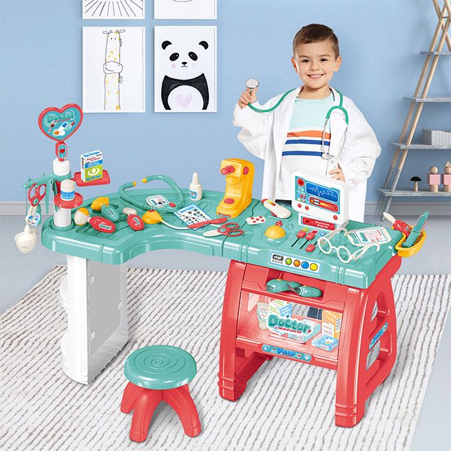 27 Pieces Doctor Kit Medical Pretend Play Toys Table Chair for Kids w ...
