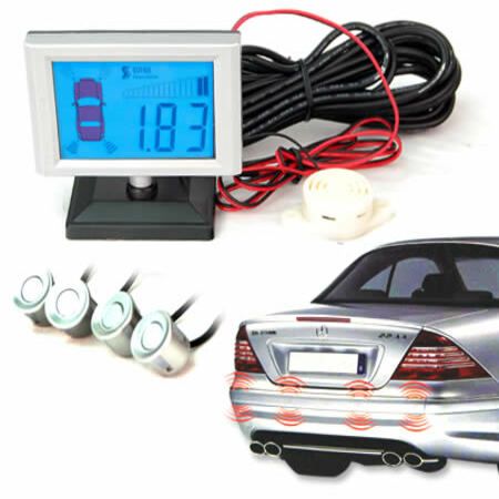 LCD Ultrasonic 4-Sensor Automotive Reverse and Car Parking System in Silver