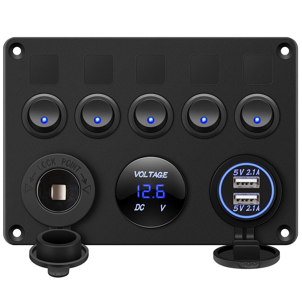 5 Gang Switch Panel 12Vor24V with?Digital Voltmeter Blue LED Equipped ...