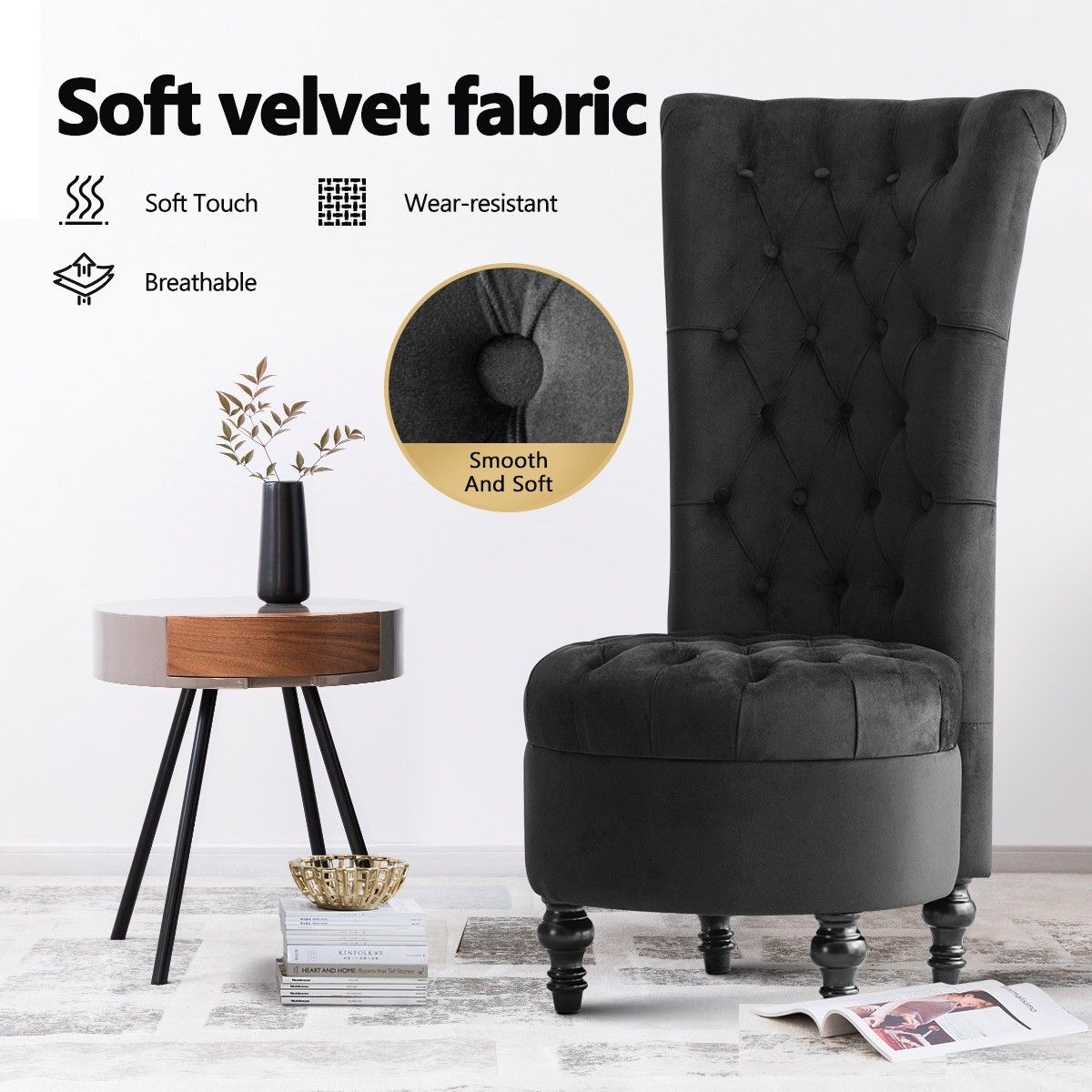 Luxury High Back Velvet Accent Chair Retro Lounge Chair Sofa Couch ...
