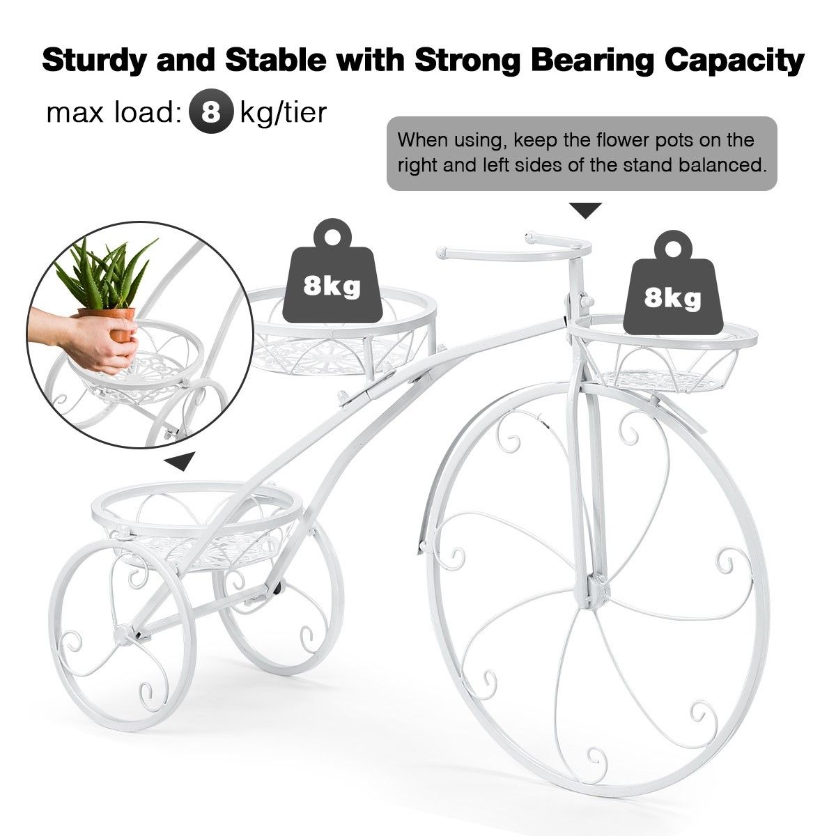 3 Tier Bicycle Shape Plant Stand Metal Flower Plant Pot Stand Display ...