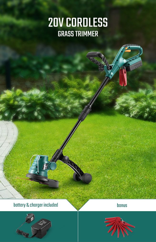 20V Cordless Grass Trimmer Hedge Turf Brush Cutter Edger Snipper Garden ...