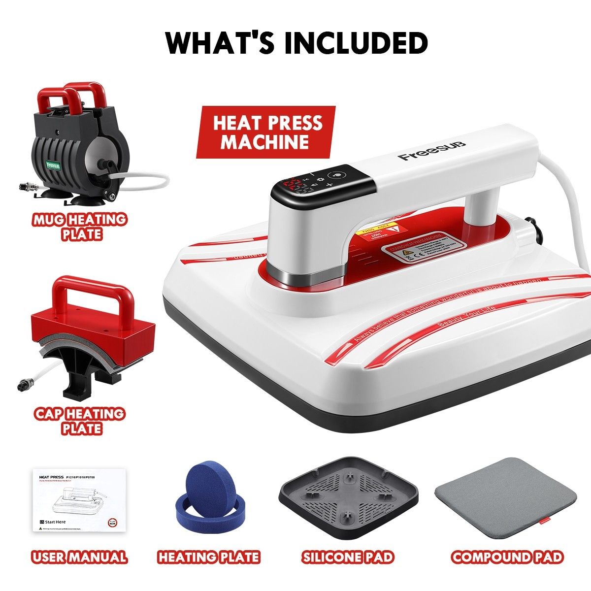 5-in-1 Digital Heat Press Machine 30x25cm Portable Vibration Heat ...