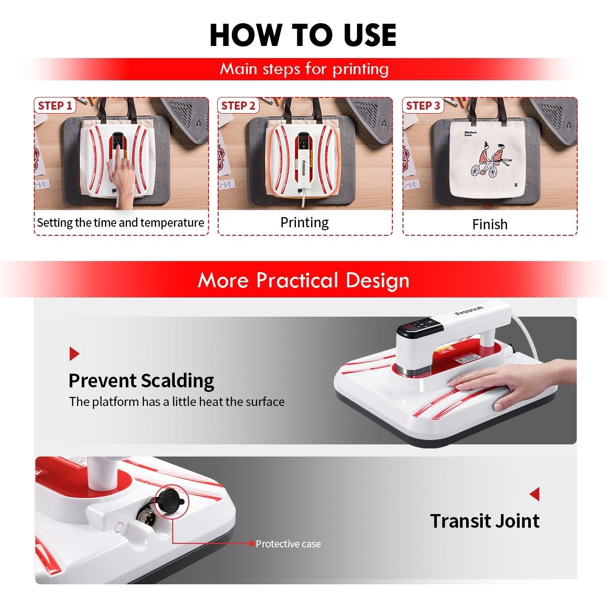 5-in-1 Digital Heat Press Machine 30x25cm Portable Vibration Heat ...