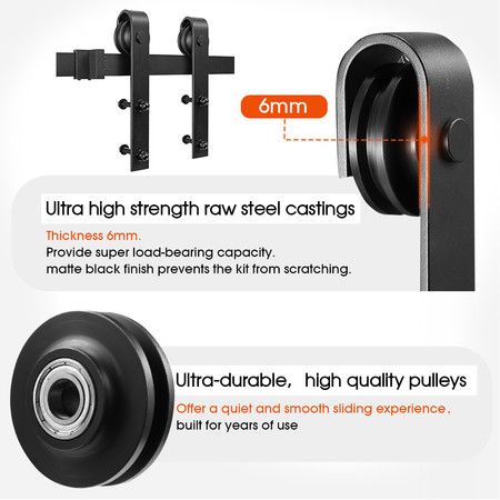 4.07m Black Double Door Sliding Barn Door Hardware Track Roller Stopper ...