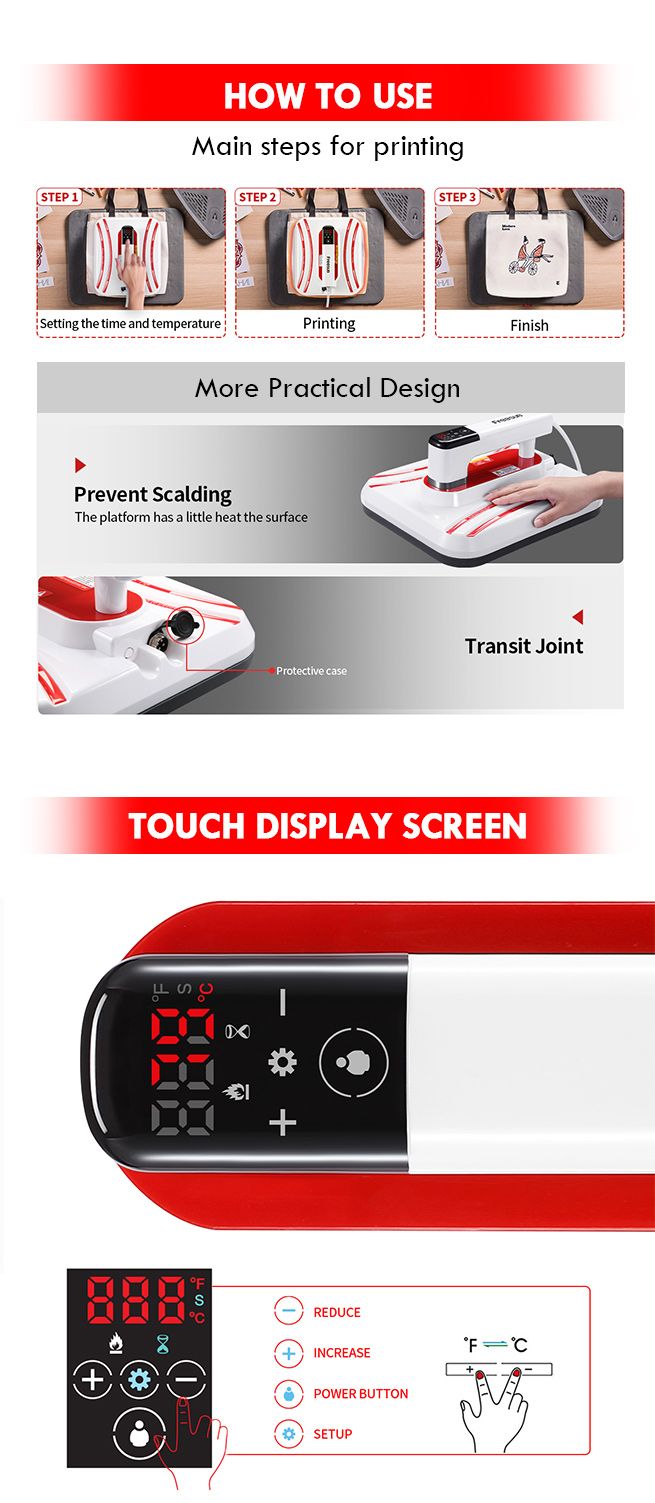 5-in-1 Digital Heat Press Machine 30x25cm Portable Vibration Heat ...