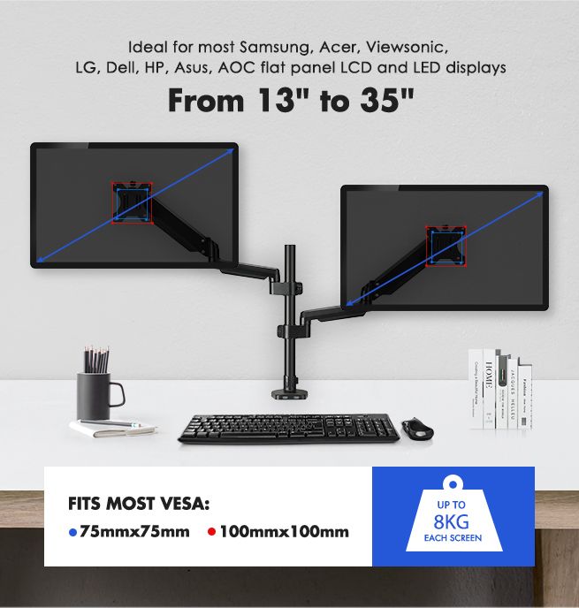Dual Monitor Stand Computer Monitor Desk Mount Bracket with Adjustable ...