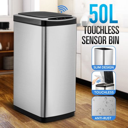 50L Smart Sensor Bin Kitchen Rubbish Recycling Bin Infrared Motion ...