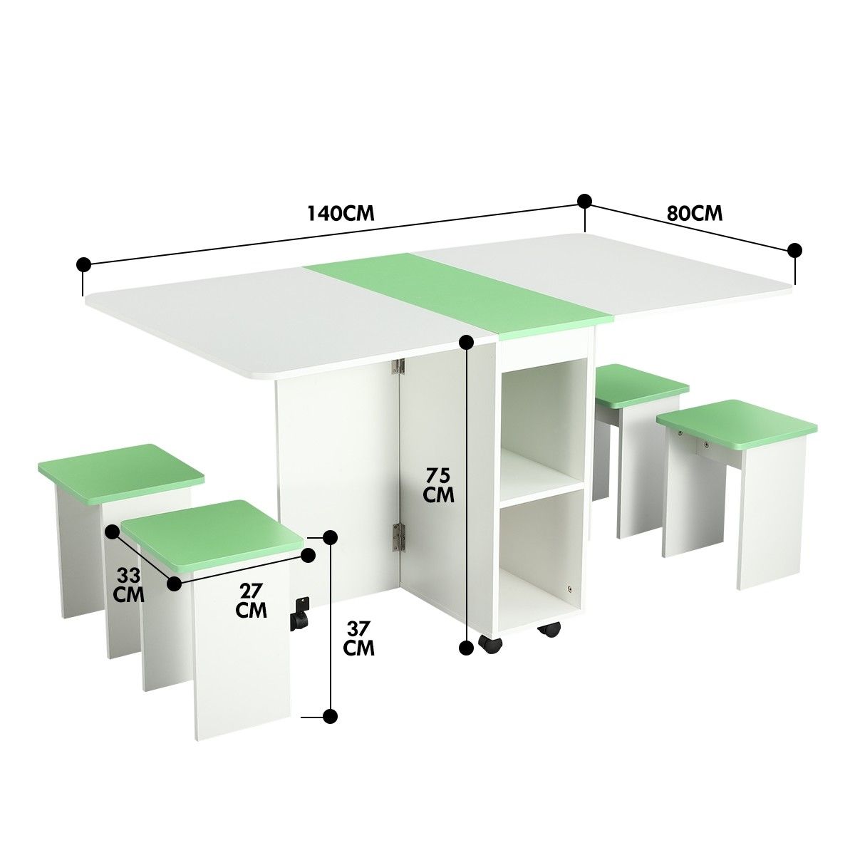 Multifunctional 5-Piece Wooden Folding Table and Chair Set Modern Home ...